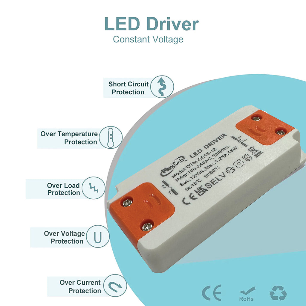 FluxTech - 12V DC Ultra Slim LED Driver 15W 1.25A - Ultra Slim Constan – FluxTech LED